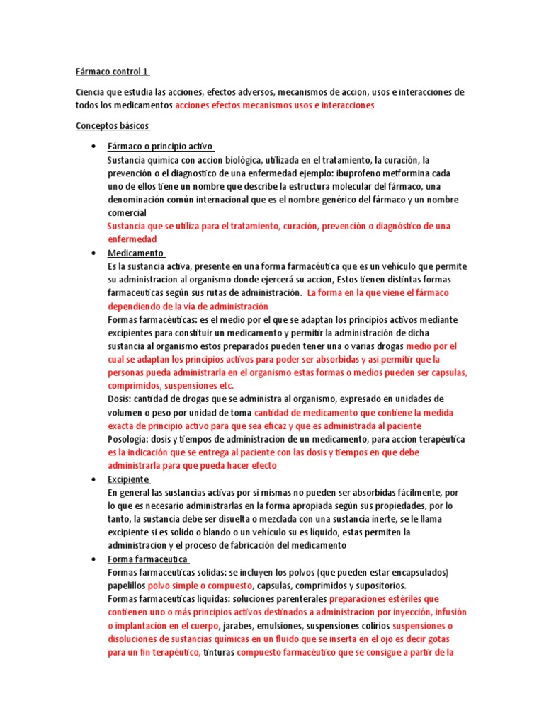 Control 1 de Farmaco | PDF | Medicamentos con receta | Biodisponibilidad