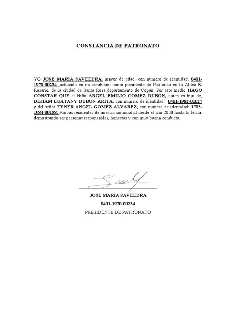 CONSTANCIA DE PATRONATO HN | PDF