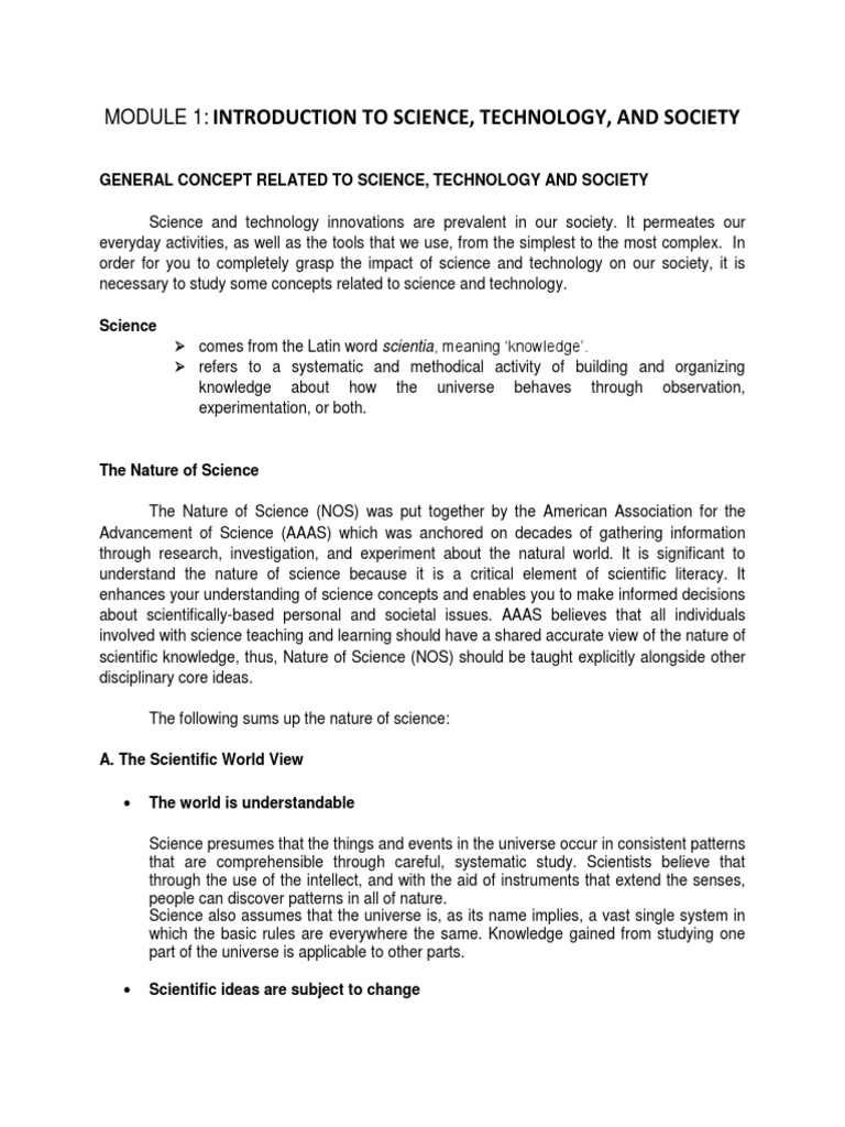 Module 1 - Introduction To Science, Technology and Society | PDF | Science | Scientific Method