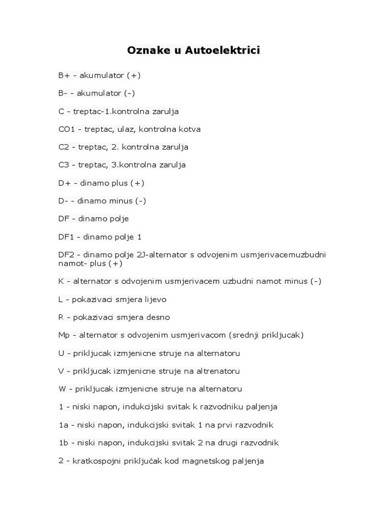 Oznake U Autoelektrici | PDF