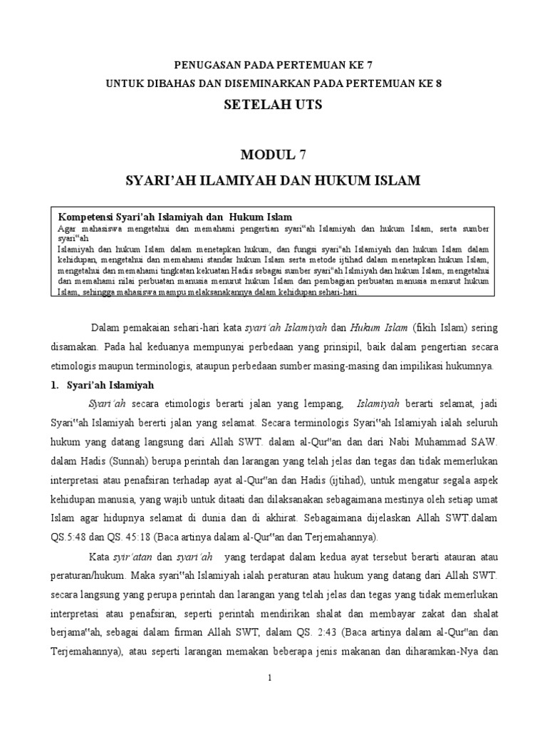 Modul 7 Syariah Islamiyah Dan Hukum Islam | PDF | Agama & Spiritualitas