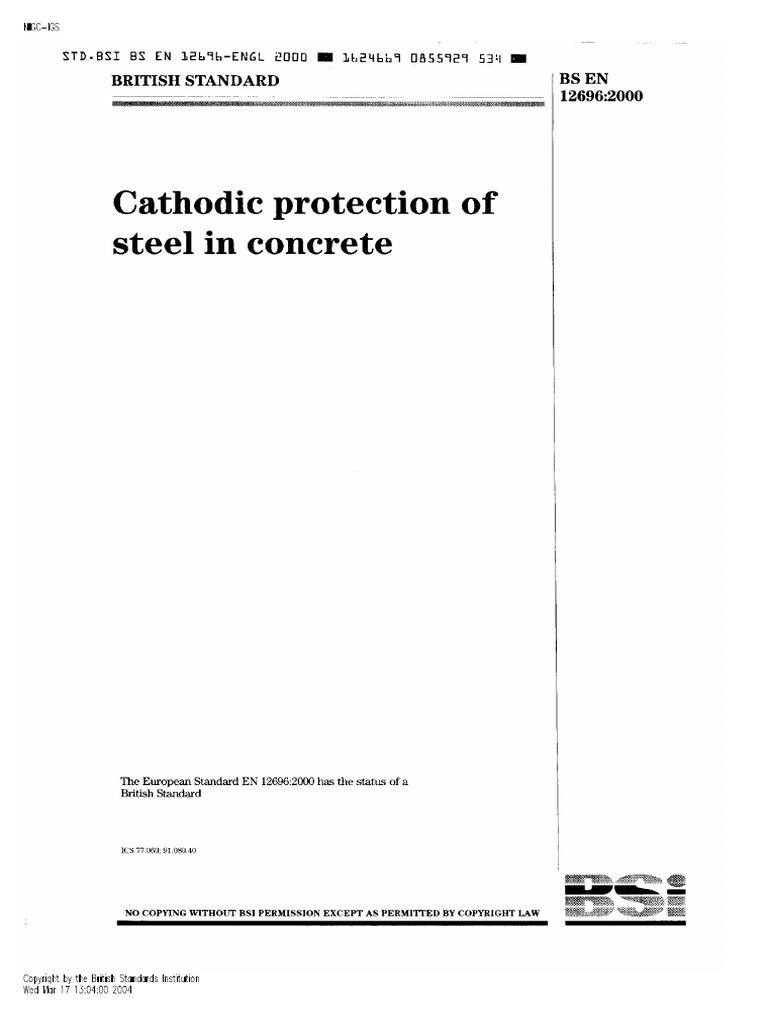 BS EN 12696 Cathodic Protection of Steel in Concrete | PDF | Anode ...