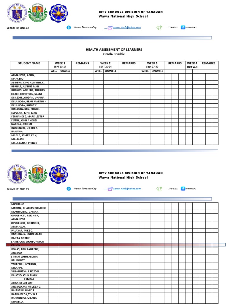 Health Assessment Checklist | PDF