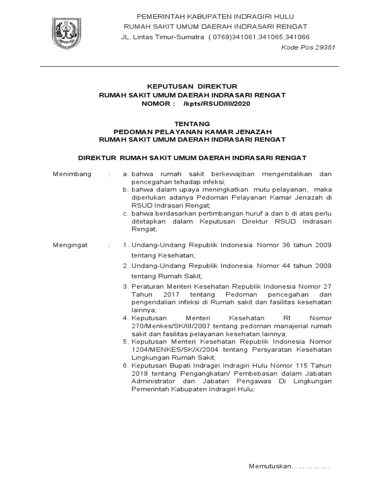 PEDOMAN PELAYANAN KAMAR JENAZAH | PDF