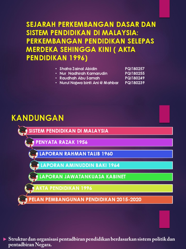 Perkembangan Pendidikan Selepas Merdeka Sehingga Kini (Akta Pendidikan 1996) | PDF