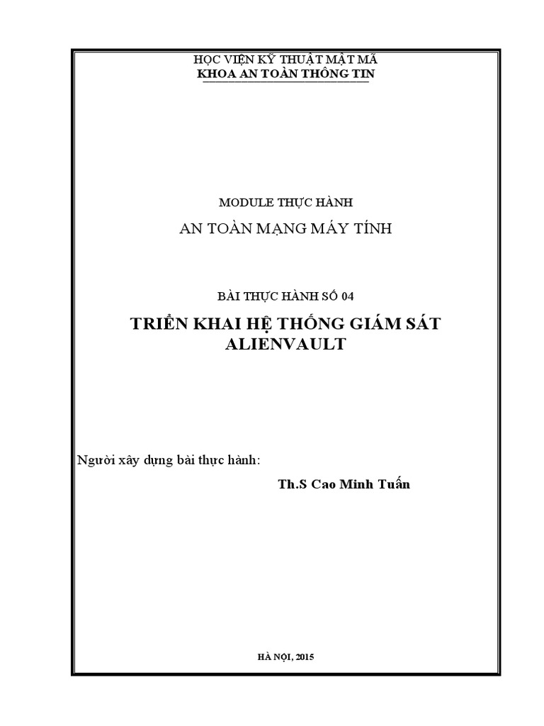 Bài thực hành 04. Triển khai hệ thống giám sát AlienVault | PDF