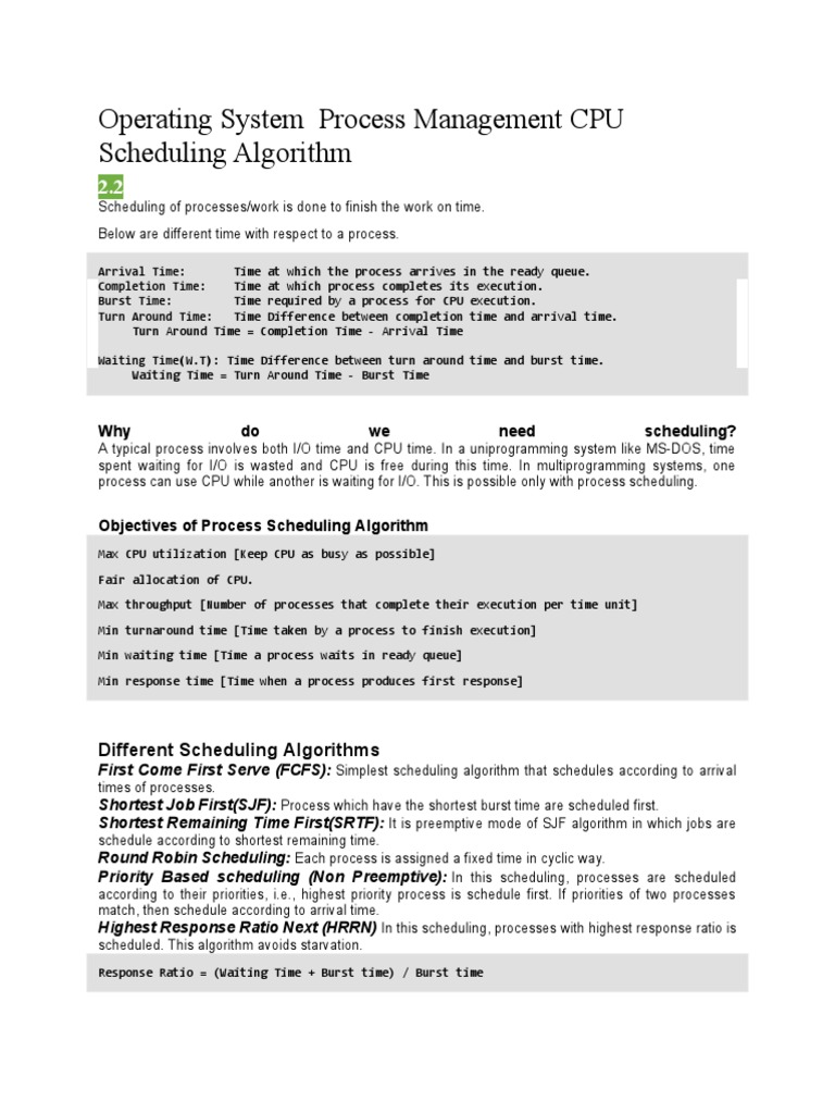 Os Process Scheduling Algorithms Pdf Scheduling Computing