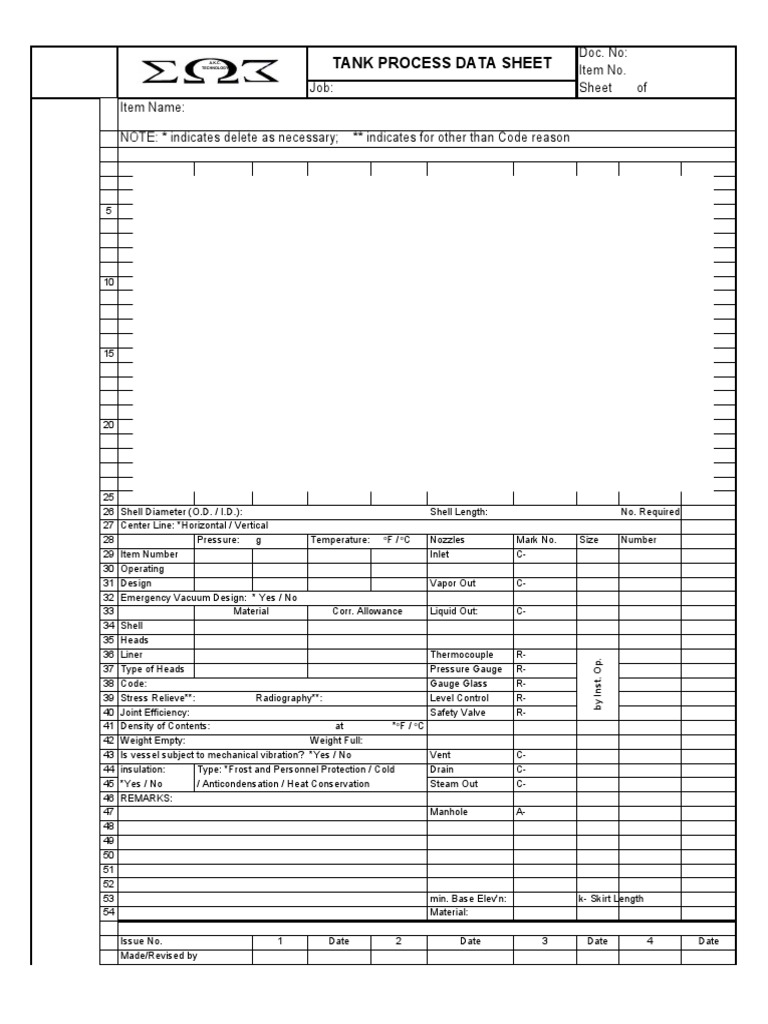 Tank Process Data Sheet | PDF | Physical Quantities | Chemical Engineering