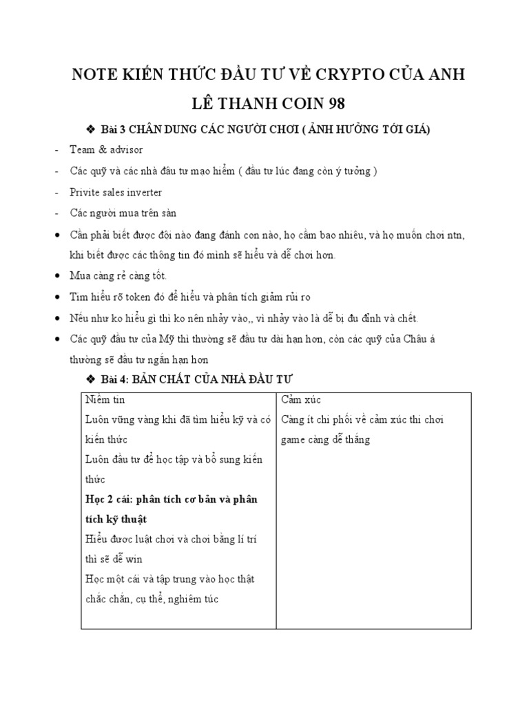 Note Crypto 101 Le Thanh Coin98 | PDF