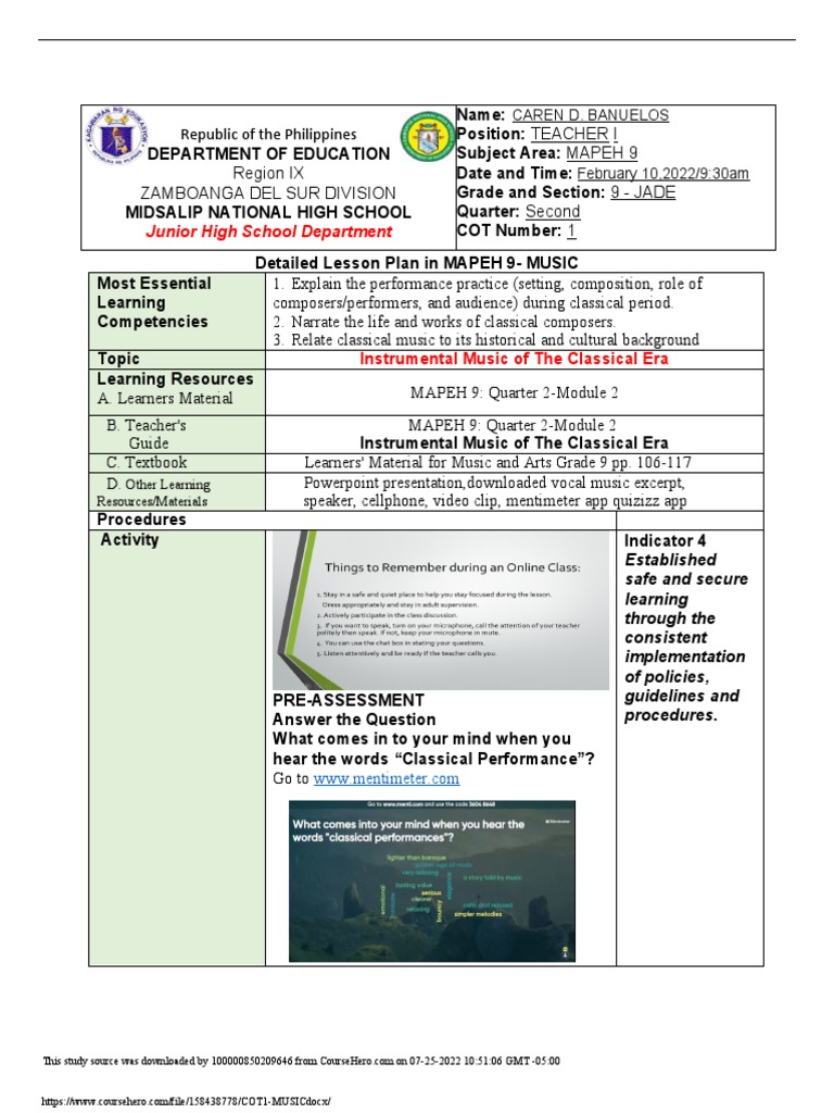 COT CAREN 1 | PDF | Classical Music | Behavior Modification