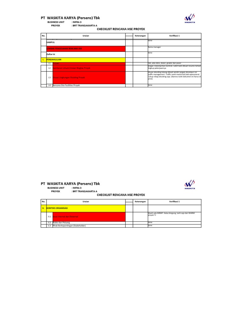 Checklist Rencana HSE TJ | PDF