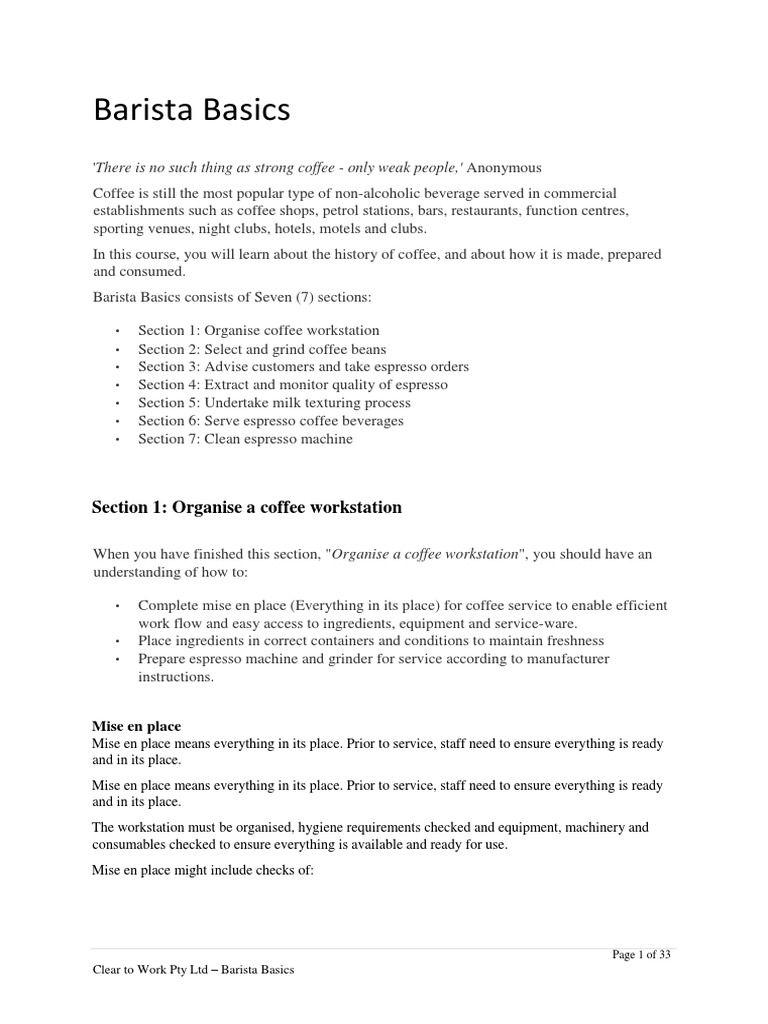 Barista Basics Course Notes CTW | PDF | Coffee | Grinding (Abrasive ...