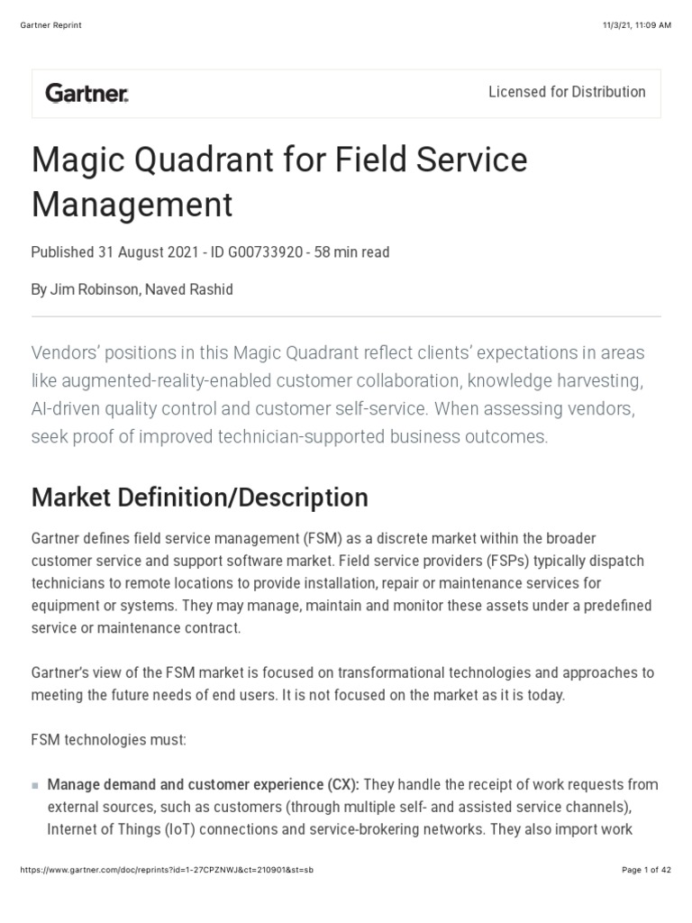 Magic Quadrant For Field Service Management, 2021 | PDF | Enterprise ...