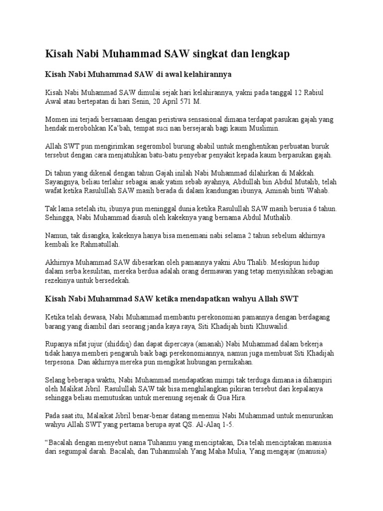 Kisah Nabi Muhammad SAW Singkat Dan Lengkap | PDF