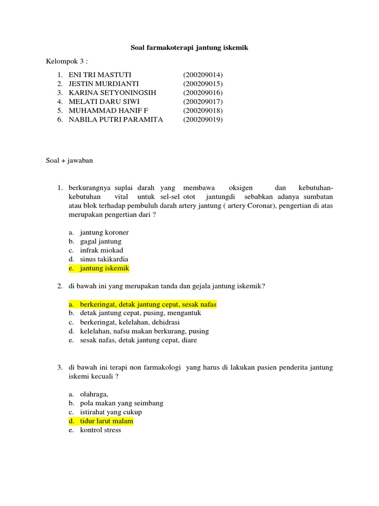 Soal Farmakoterapi Jantung Iskemik Kel 3 | PDF | Sains & Matematika