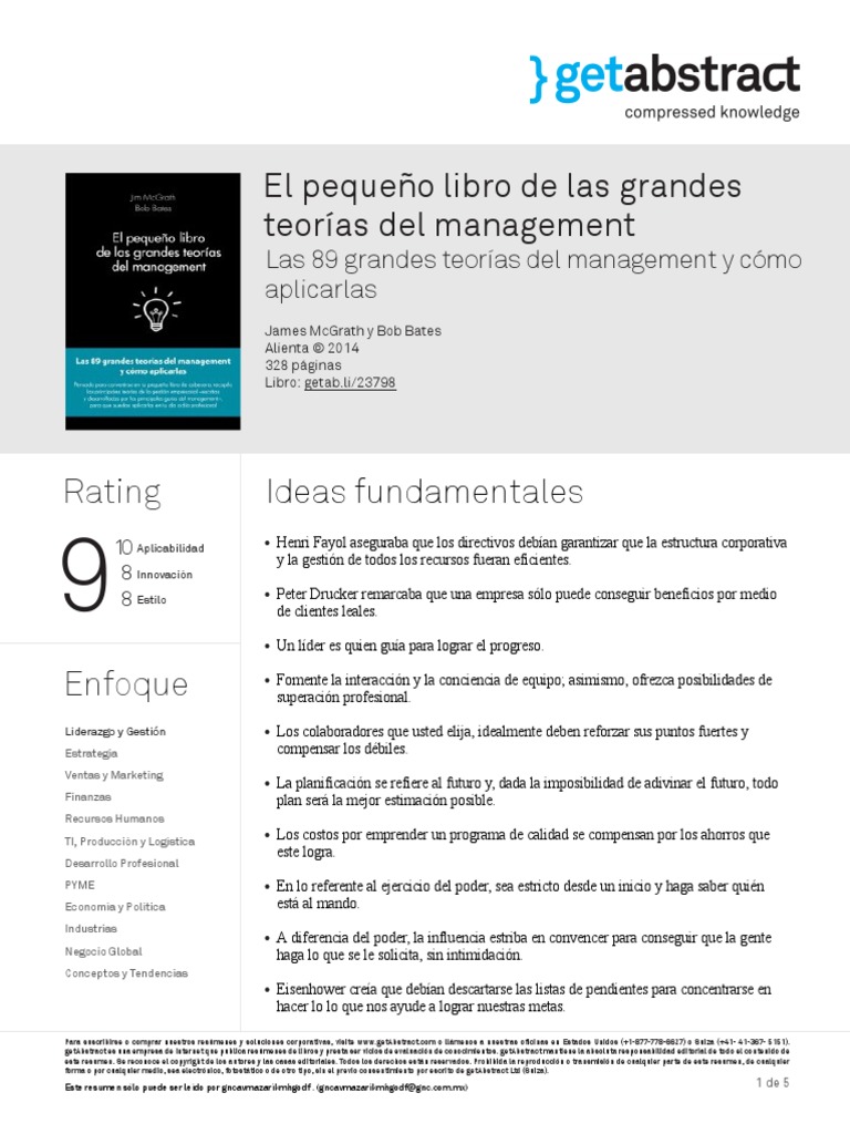 El Pequeno Libro de Las Grandes Teorias Del Management Es 23798 | PDF ...