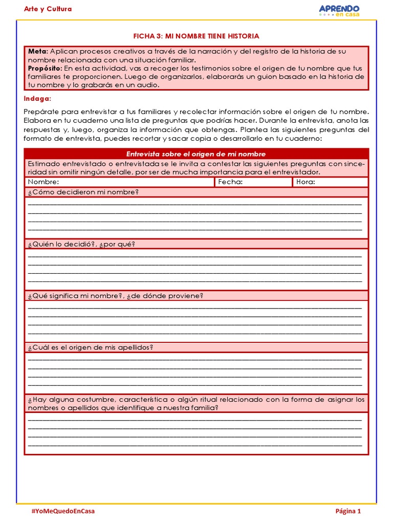 6° Ficha 3 Mi Nombre Tiene Historia | PDF | Estudios de idiomas ...