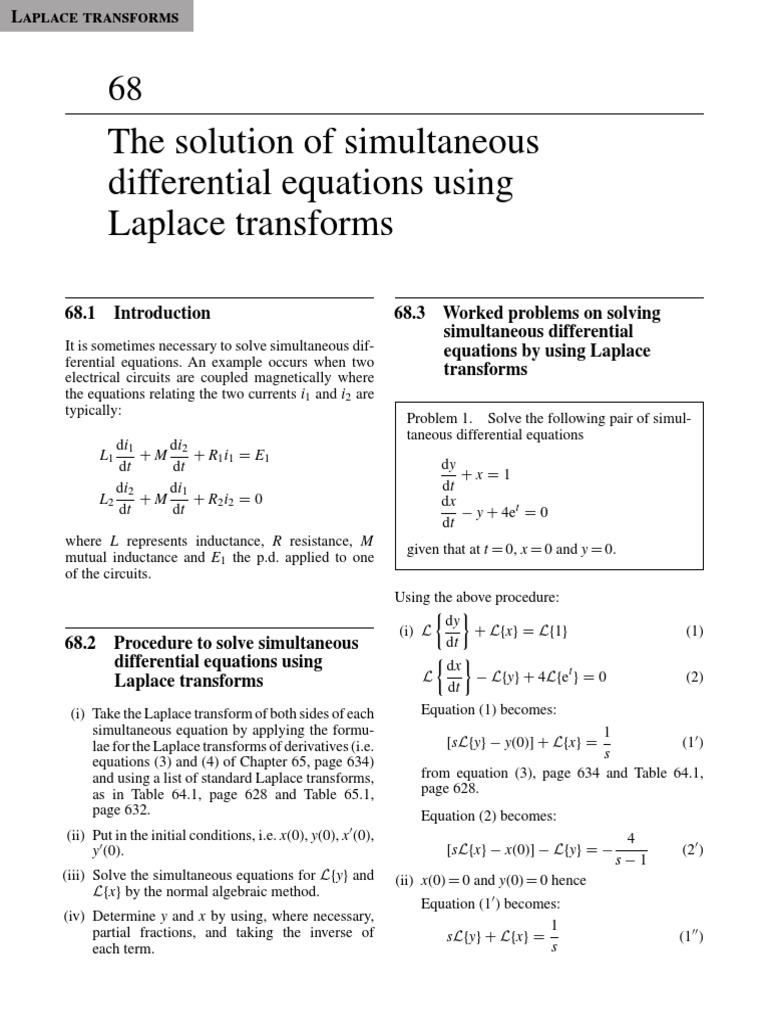 Solving Simultaneous Differential Equations Using Laplace Transforms | PDF