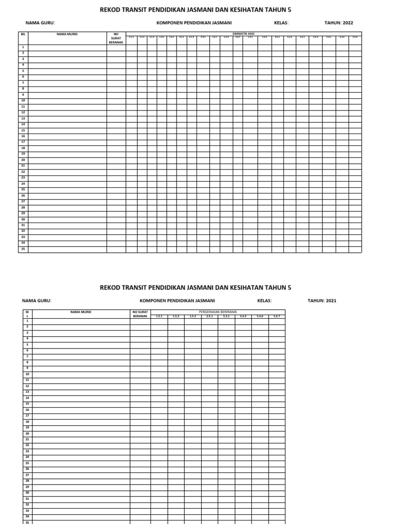 Rekod Transit Pendidikan Jasmani | PDF