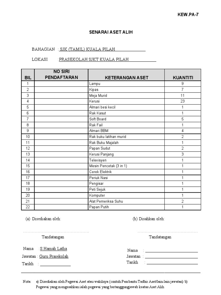 Senarai Harta Modal Aset Alih | PDF