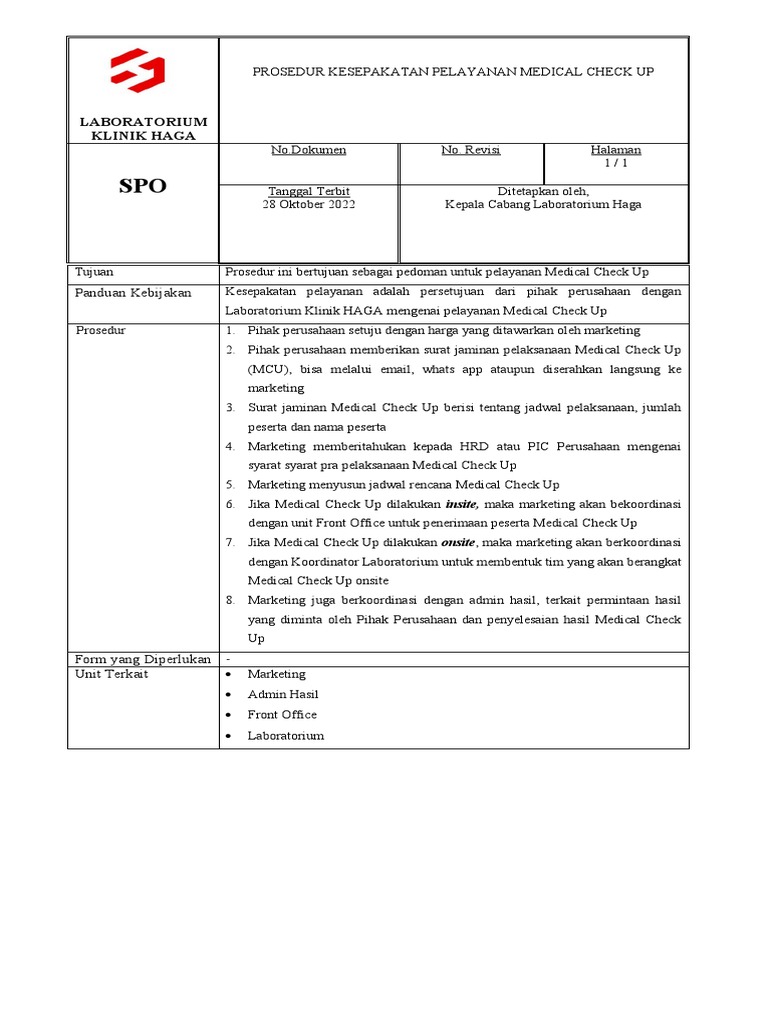 Prosedur Medical Check Up Klinik Haga | PDF