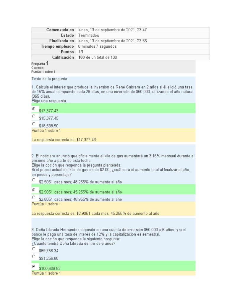 Cuestionario Unidad 2 | PDF | Finanzas y dinero