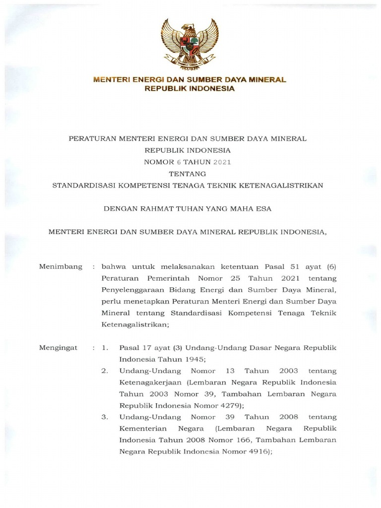 Permen ESDM No 6 Tahun 2021 Tentang SKTTK | PDF