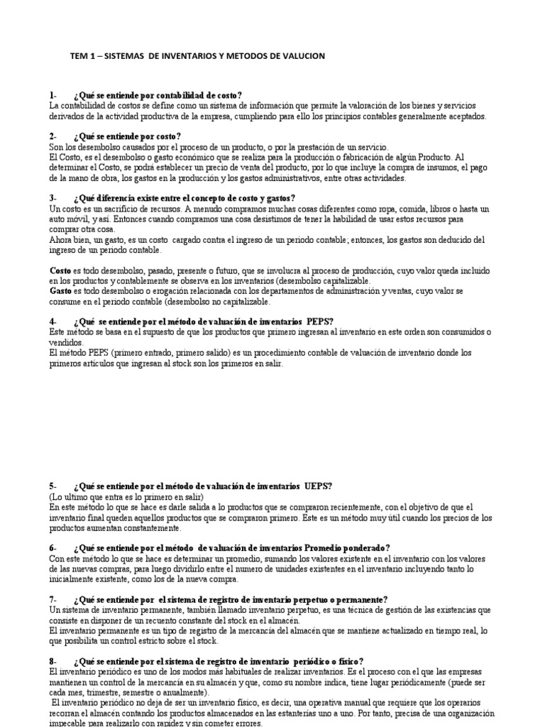 Copia de TEMA 1 SISTEMA DE INVENT. METODOS DE VALUACIO | PDF