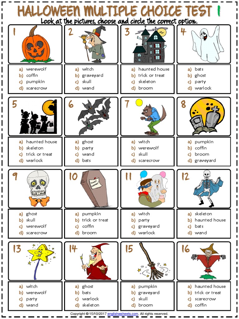 Halloween Vocabulary Esl Multiple Choice Tests For Kids | PDF