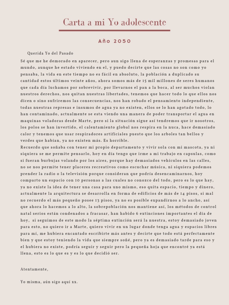 Carta A Mi Yo Del Pasado | PDF