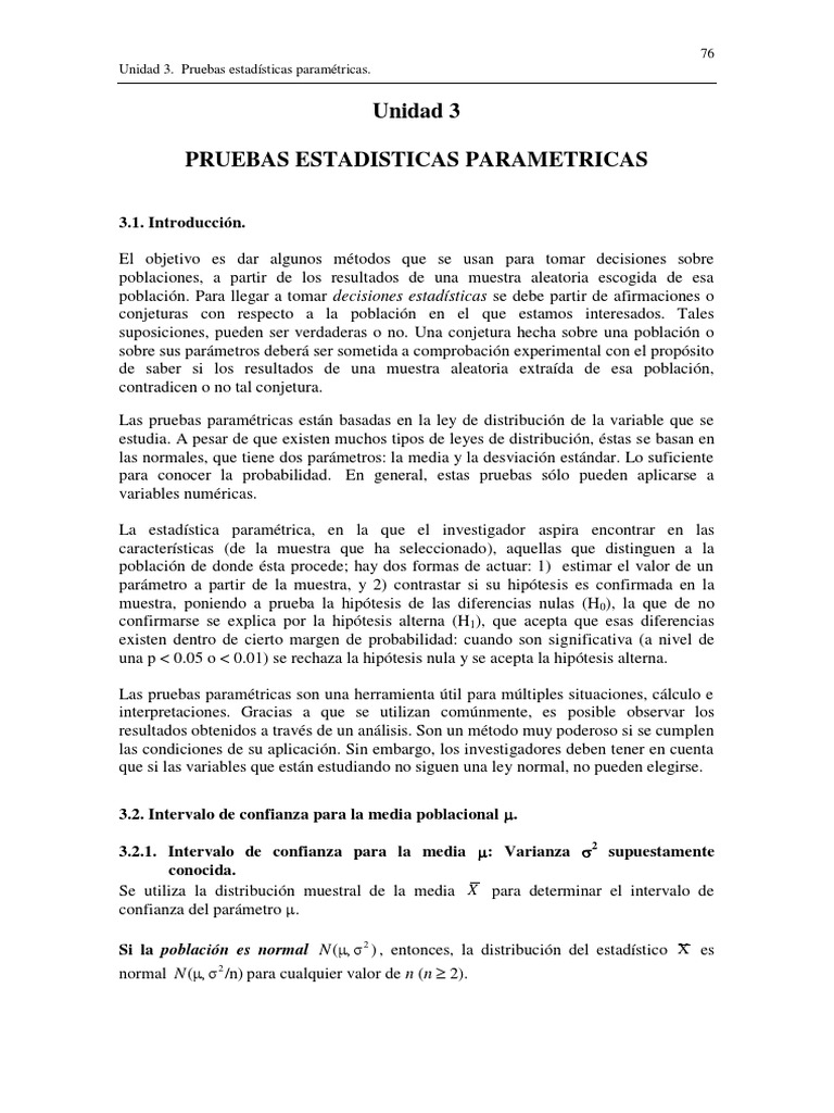Unidad 3. Pruebas Estadísticas Paramétricas | PDF