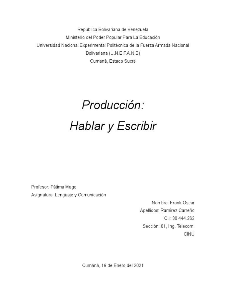 Producción - Hablar y Escribir | PDF | Escritura | Lingüística