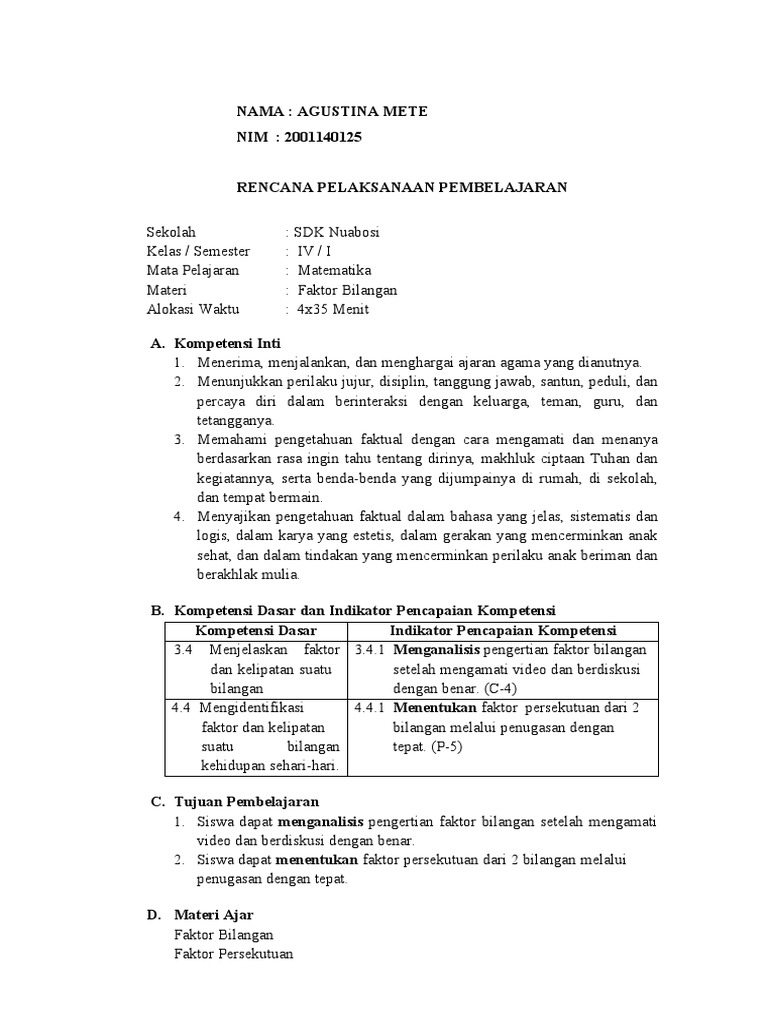 Rencana Pelaksanaan Pembelajaran Matematika | PDF | Karier & Perkembangan | Sains & Matematika