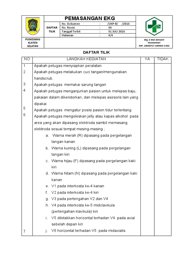Daftar Tilik Pemasangan EKG | PDF | Sains & Matematika