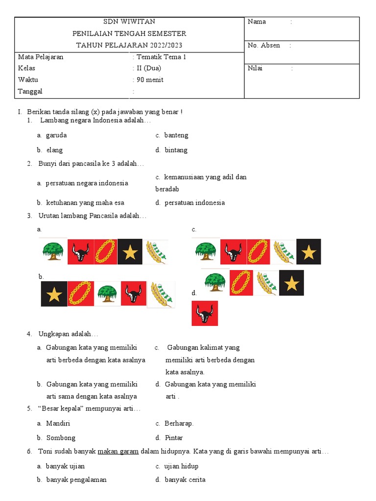 SOAL PTS KELAS 2 TEMA 1 Bagian 1 | PDF