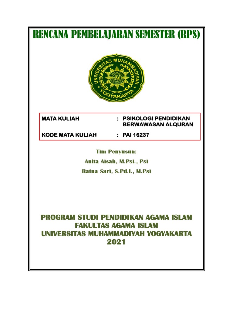 Anita Aisah, RPS Psi Pendidikan Berwawasan Al-Quran (Sept 2021) | PDF
