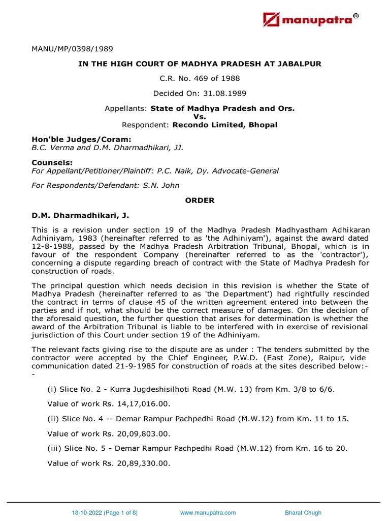 State of Madhya Pradesh and Ors Vs Recondo Limited6890381COM600682 | PDF