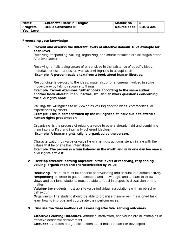 Assessing Affective Learning Outcomes: A Case Study on Developing ...