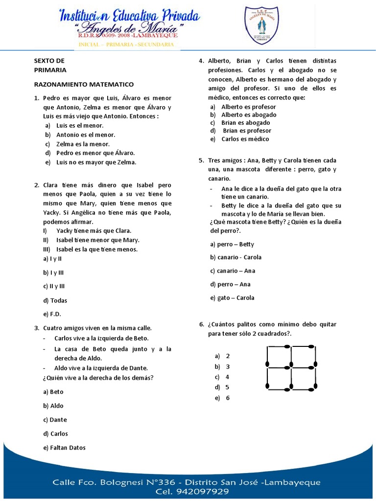 Examen de Matemáticas 6to Grado | PDF