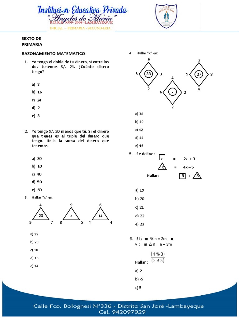 Preguntas Examen Simulacro 2 Matematica - 6to Grado | PDF