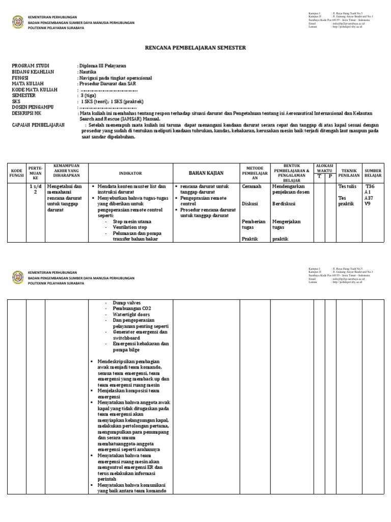 RPS Prosedur Darurat Dan SAR | PDF