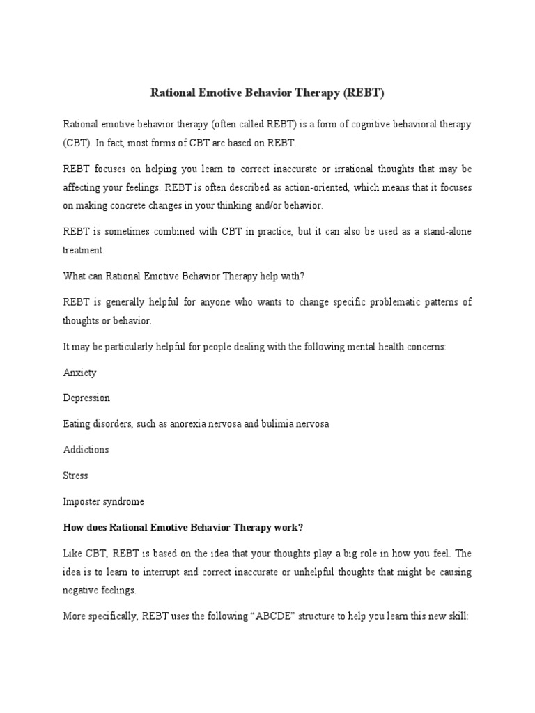 Rational Emotive Behavior Therapy Pdf Rational Emotive Behavior