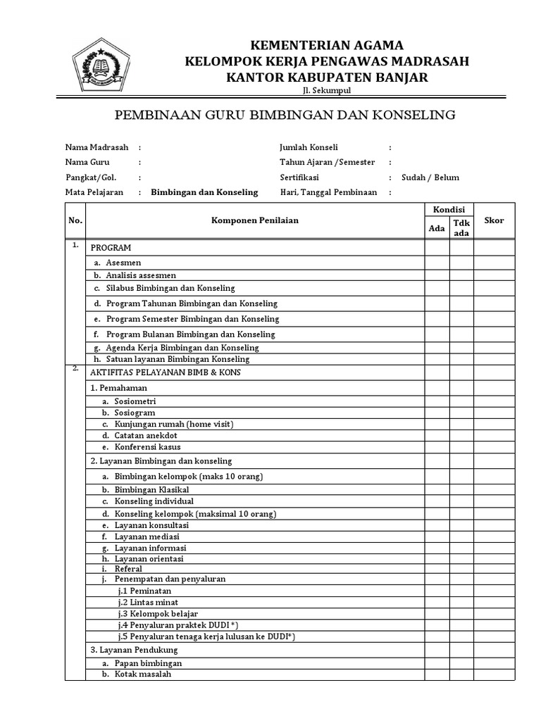 Instrumen Pembinaan Guru BK | PDF