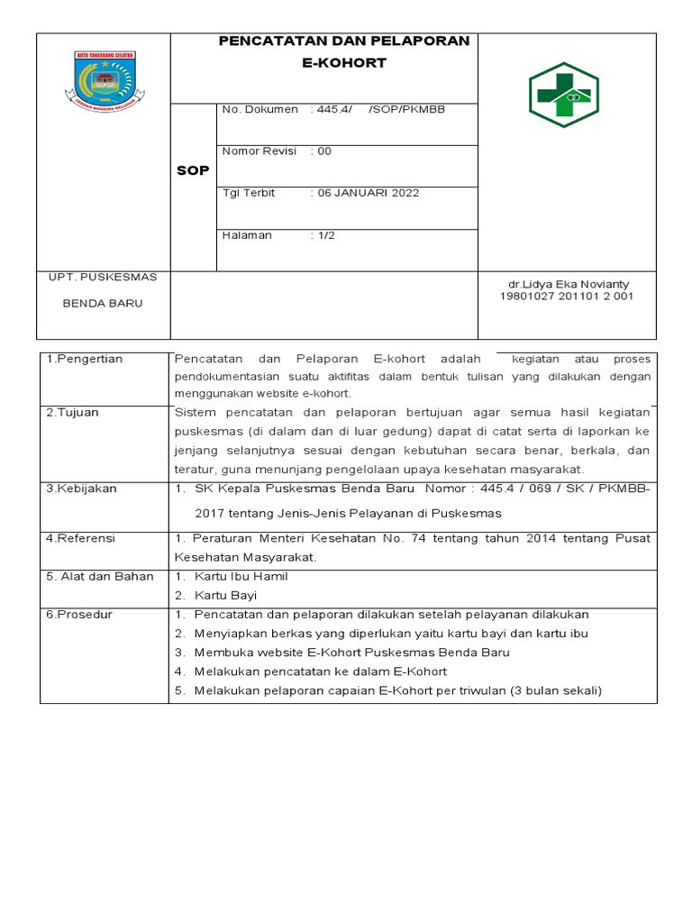 SOP Pencatatan E-Kohort Puskesmas | PDF