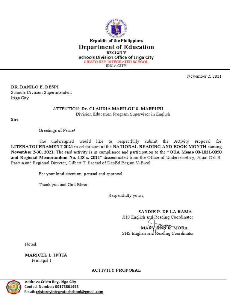 JHS SHS PROJECT PROPOSAL Reading Month | PDF