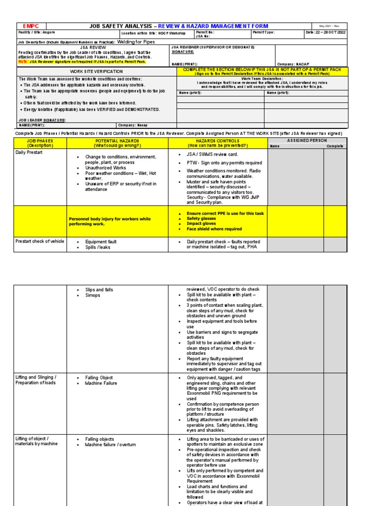 JSA Review Form | PDF | Personal Protective Equipment | Welding