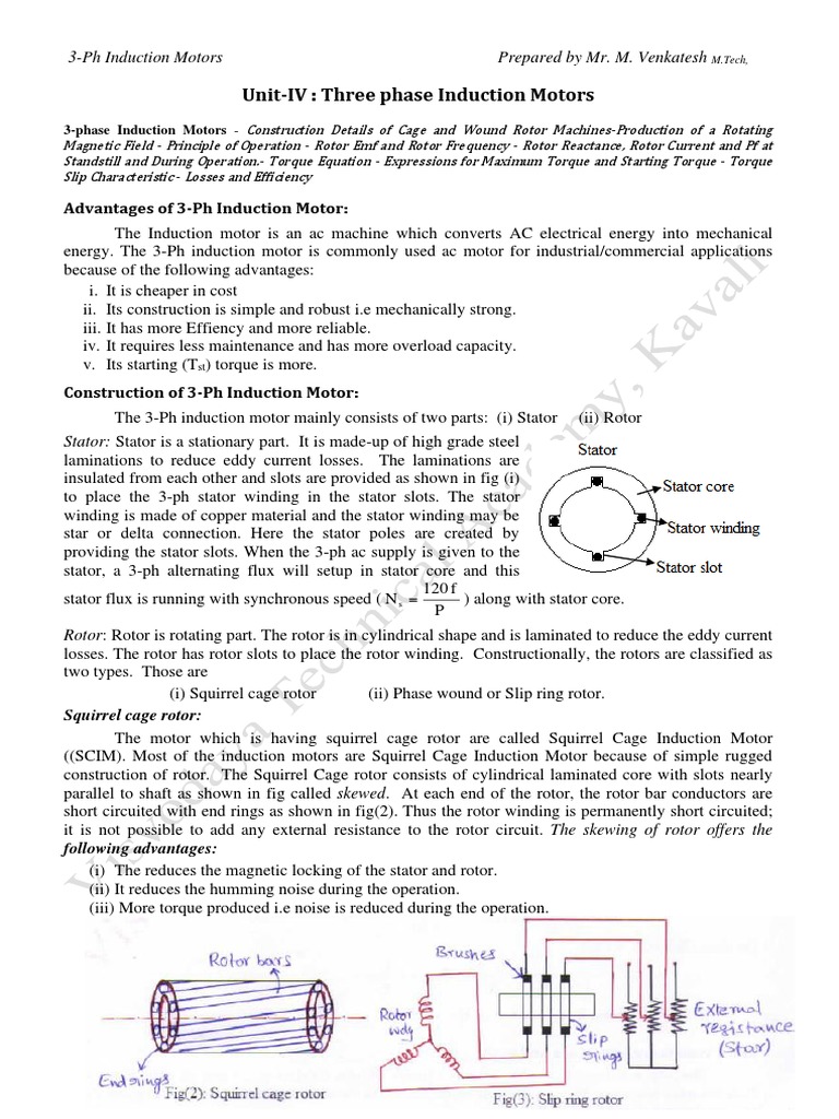 Unit-IV: Three Phase Induction Motors: Advantages of 3-Ph Induction ...