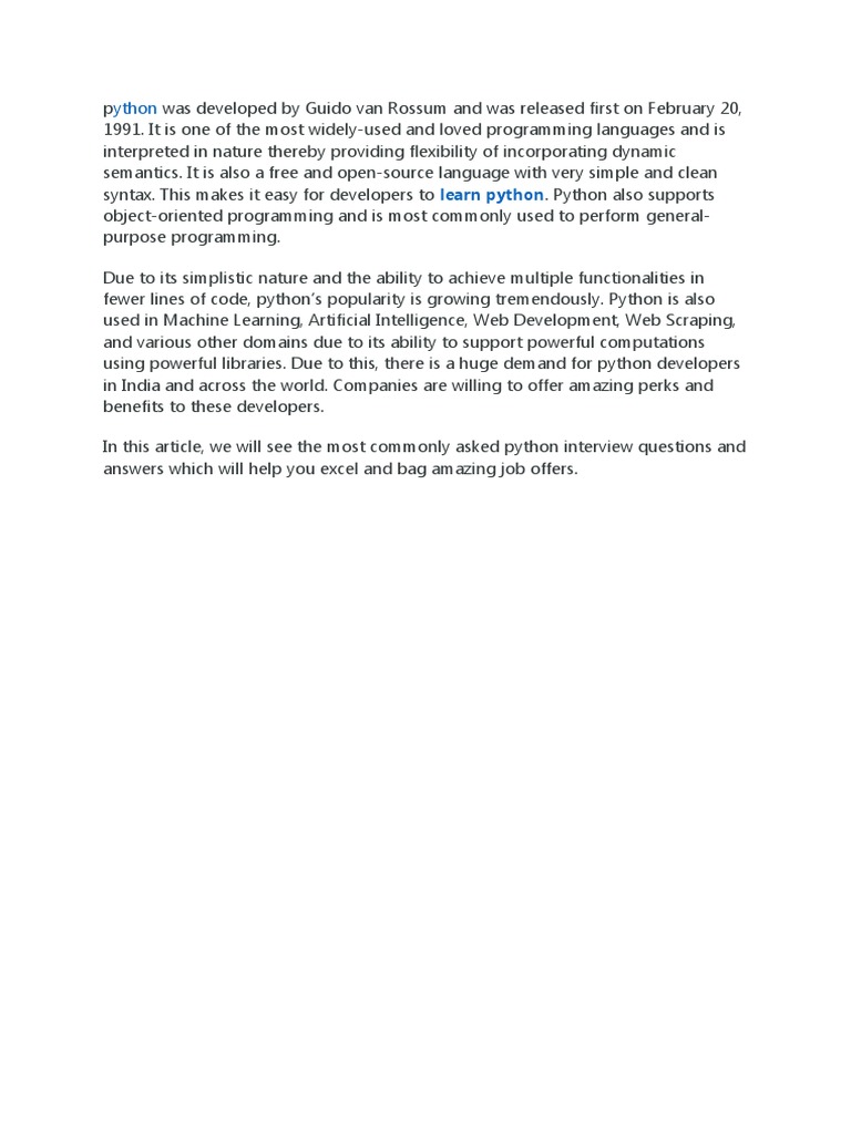 Python Interview Questions Guide | PDF