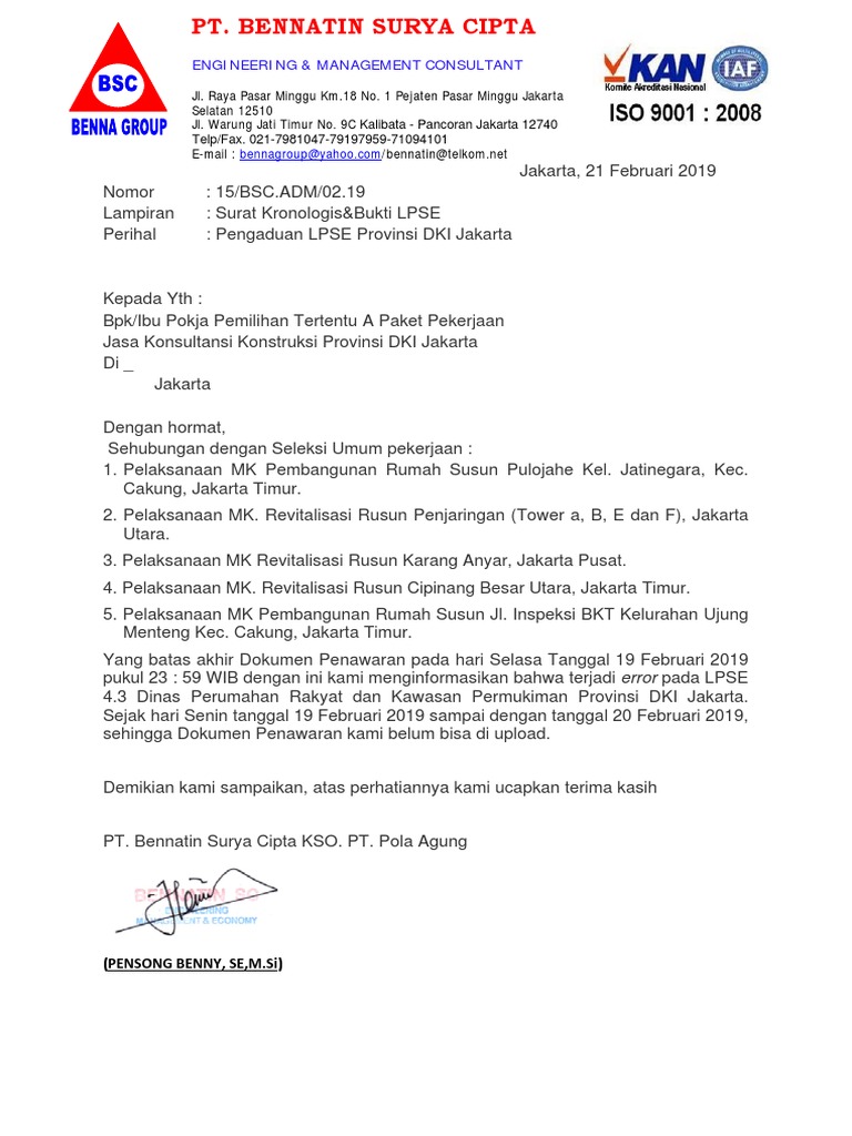 Surat Pengaduan Error LPSE | PDF