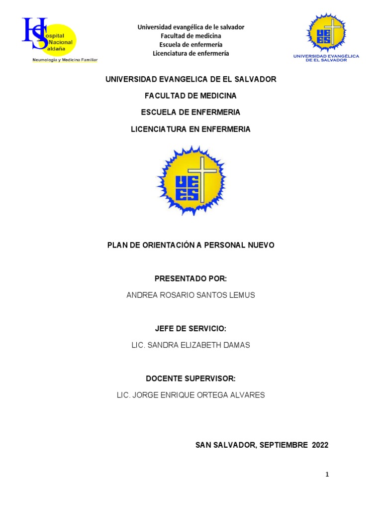 Plan de Orientacion A Personal Nuevo - Docx Admi 2 | PDF | Enfermería | Medicina